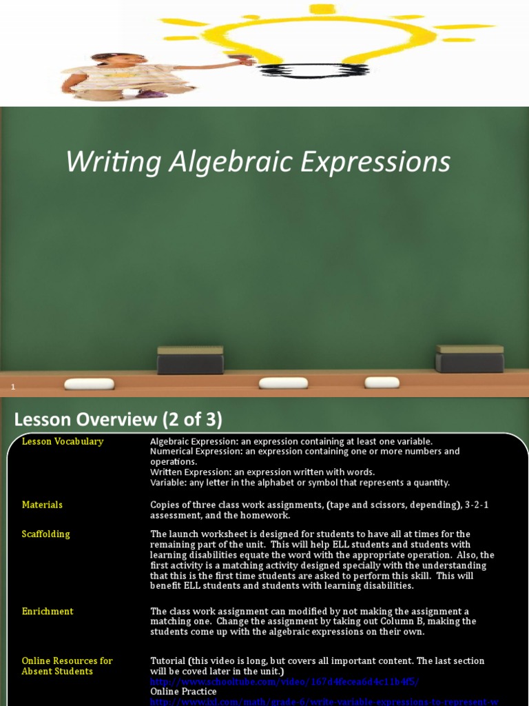 Writing Algebraic Expressions | PDF | Numbers | Multiplication