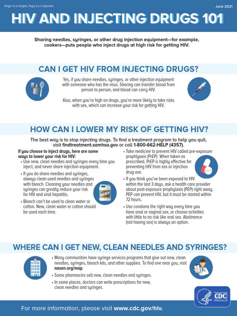 CDC Hiv Consumer Info Sheet Injecting Drugs 101 | PDF | Clinical ...