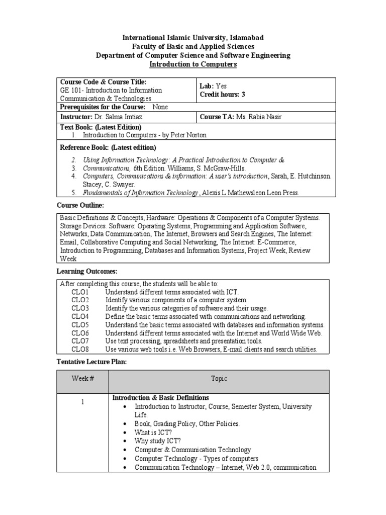 1 - Course Description & Outline - Introduction To ICT | Download Free ...