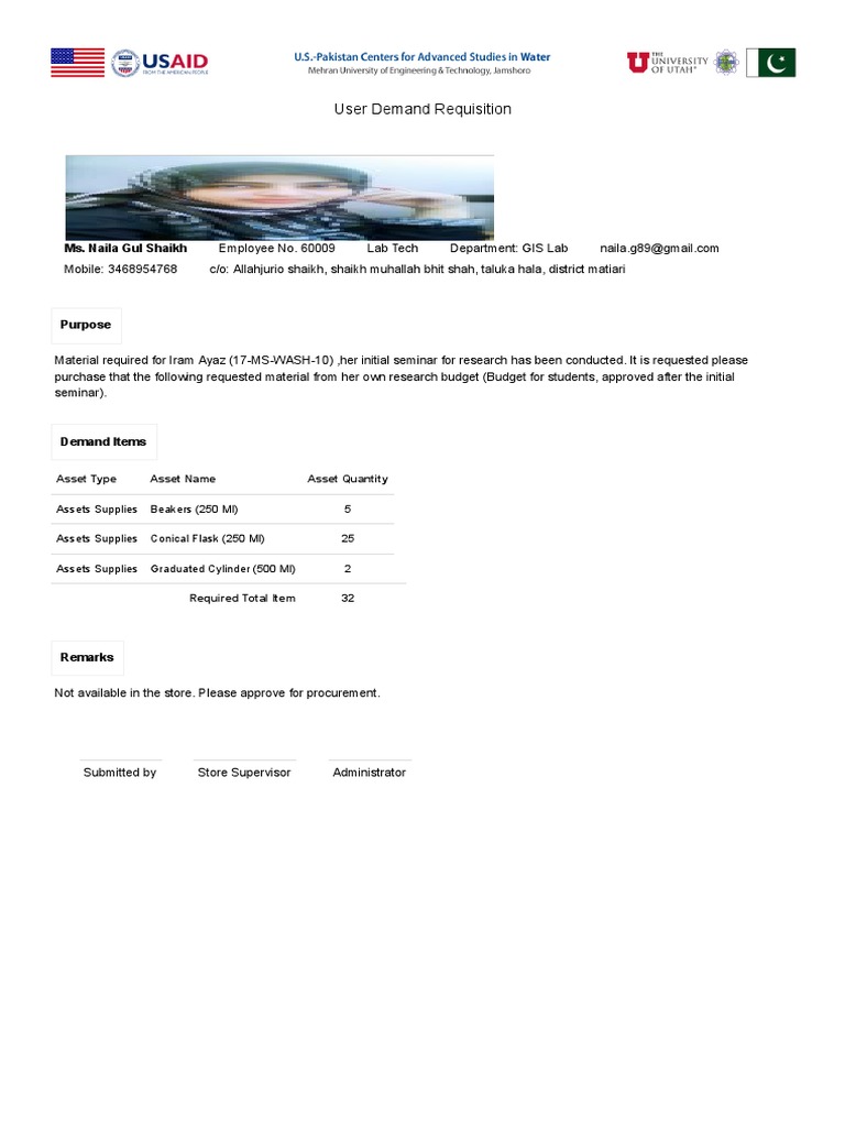 User Demand Requisition: Ms. Naila Gul Shaikh | PDF | Technology ...