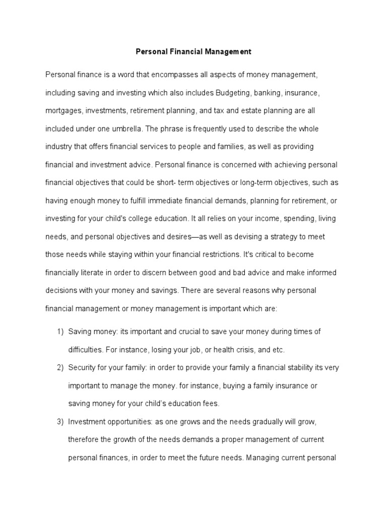Personal Financial Management | PDF | Investing | Money