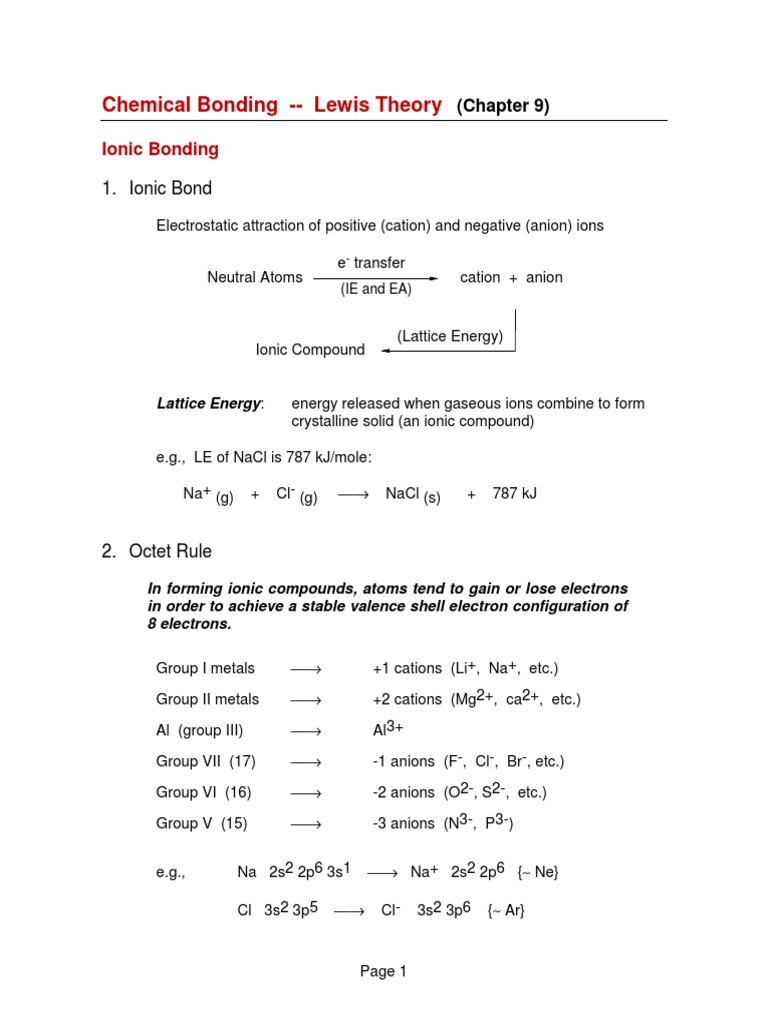 Chemical Bonding - Lewis Theory | PDF | Ionic Bonding | Ion