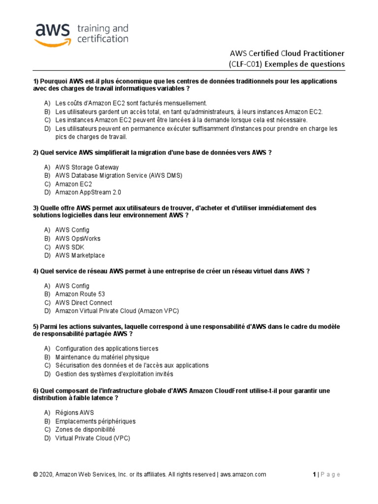 AWS Certified Cloud Practitioner Sample Questions | PDF | Amazon Web ...