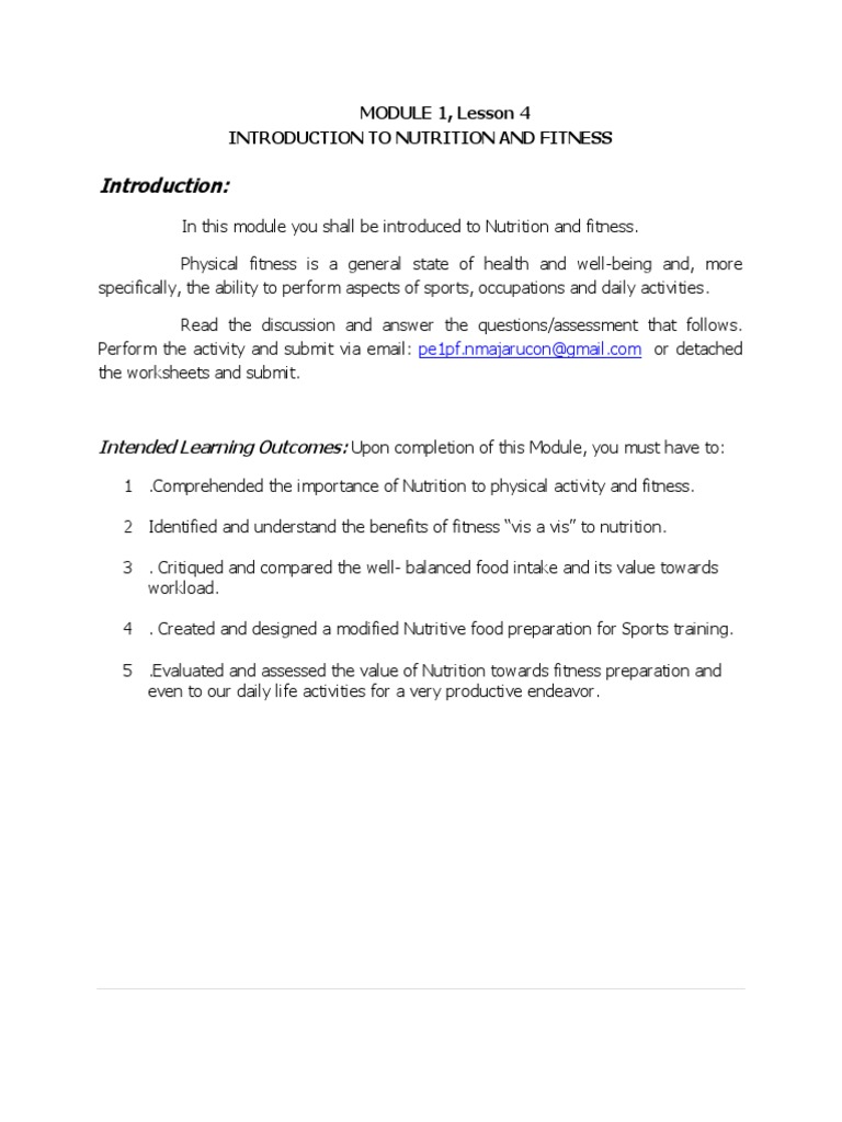 MODULE 1, Lesson 4 Introduction To Nutrition and Fitness | PDF ...