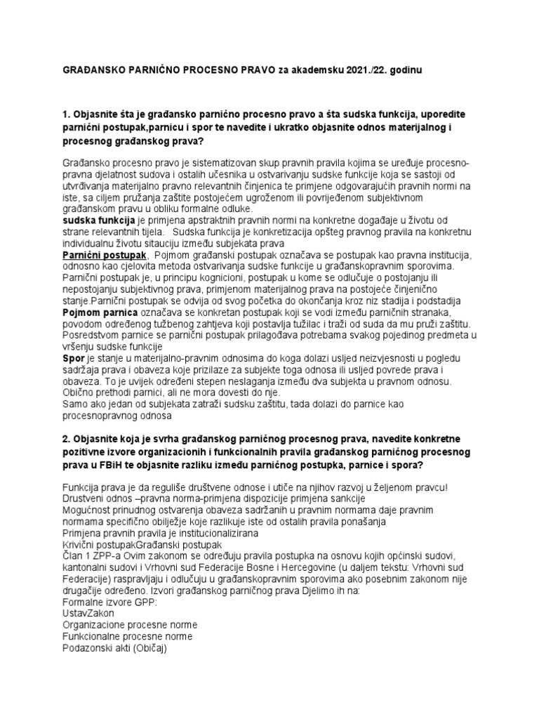 Građansko Parnično Procesno Pravo 2021 | PDF