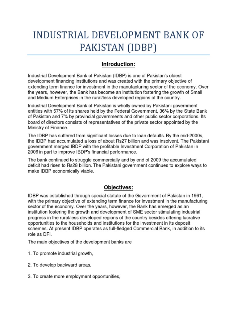 Industrial Development Bank of Pakistan (Idbp) | PDF | Banks ...