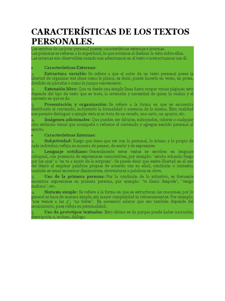 Características de Los Textos Personales | PDF