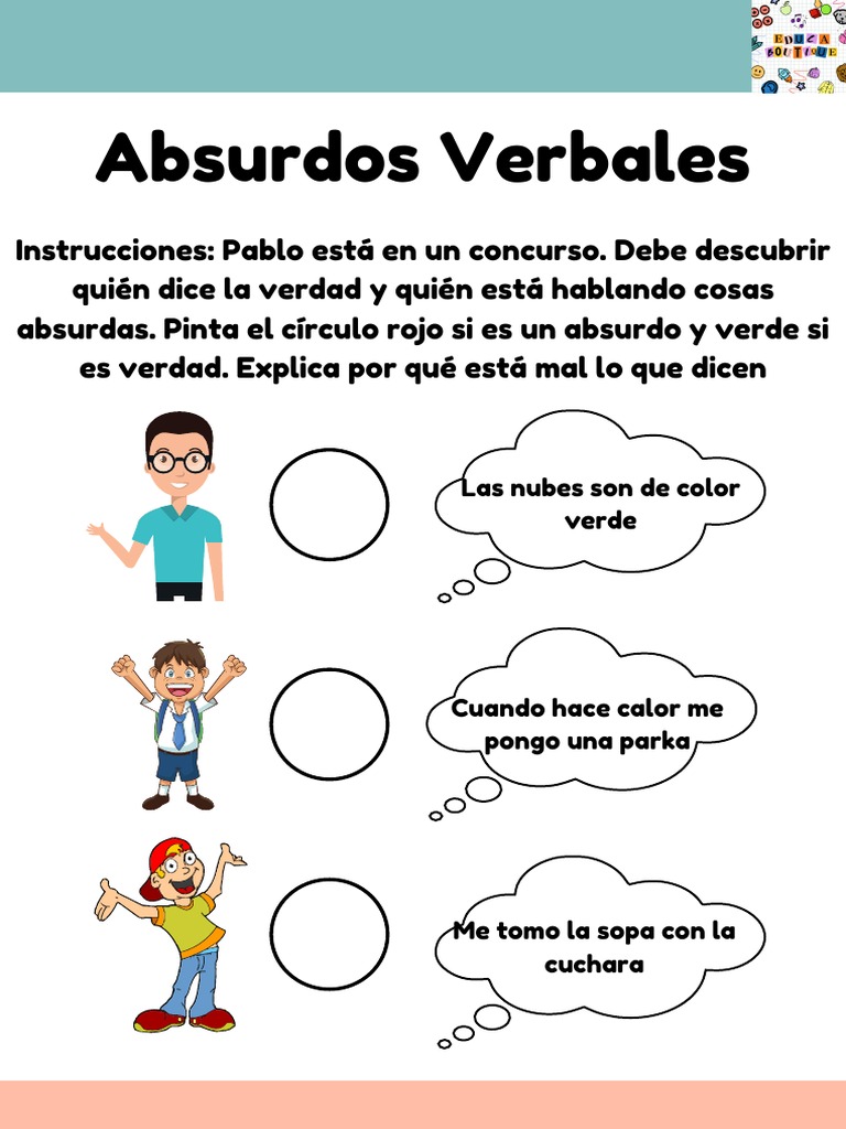 Hojas De Trabajo Sobre Absurdos Verbales Mar Mayor: Razonamiento