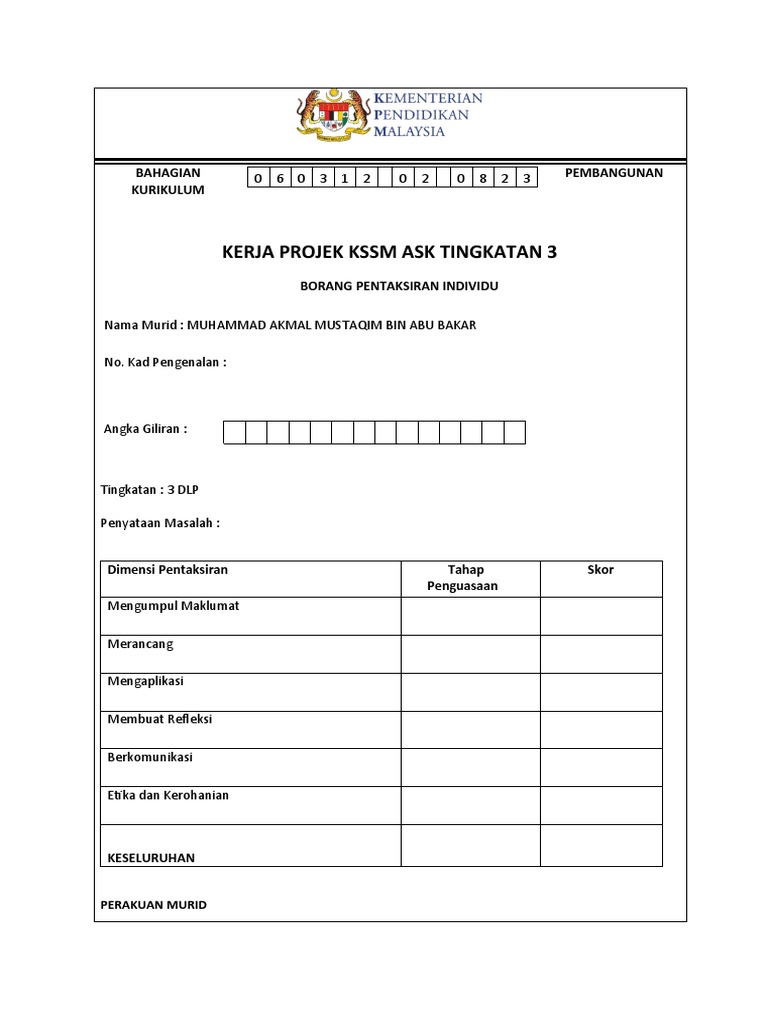 Contoh 1 Kerja Kursus ASK T3 2019 (Pembayaran Zakat) | PDF