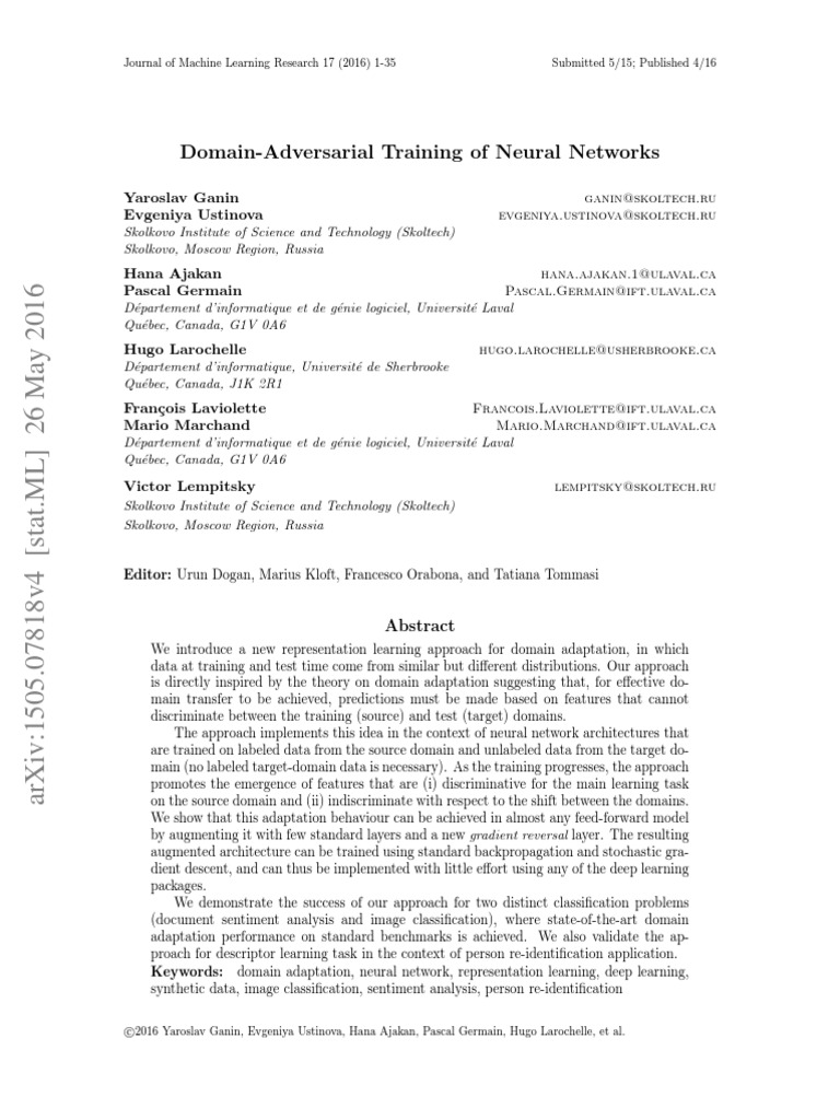 Domain-Adversarial Training of Neural Networks | PDF | Artificial ...