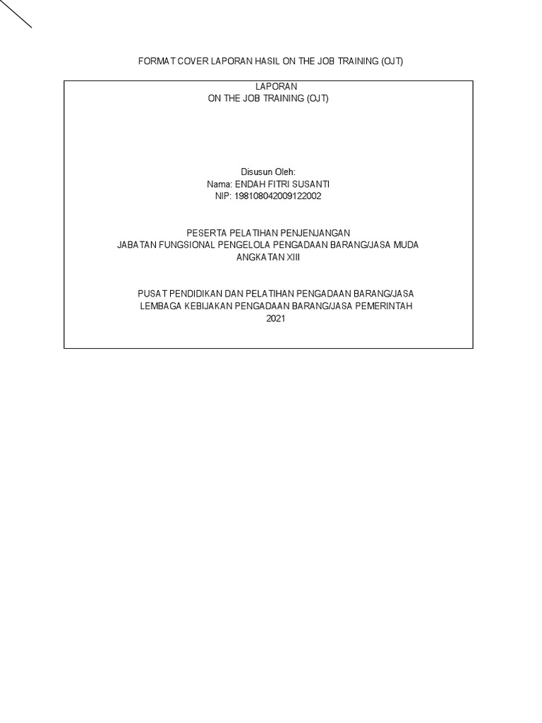Format Laporan Hasil On The Job Training (Ojt) JF Muda | PDF