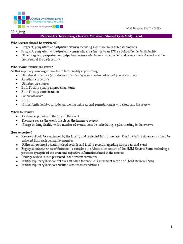 SMM Review Form 6-28-2016 Long | PDF | Childbirth | Maternal Death