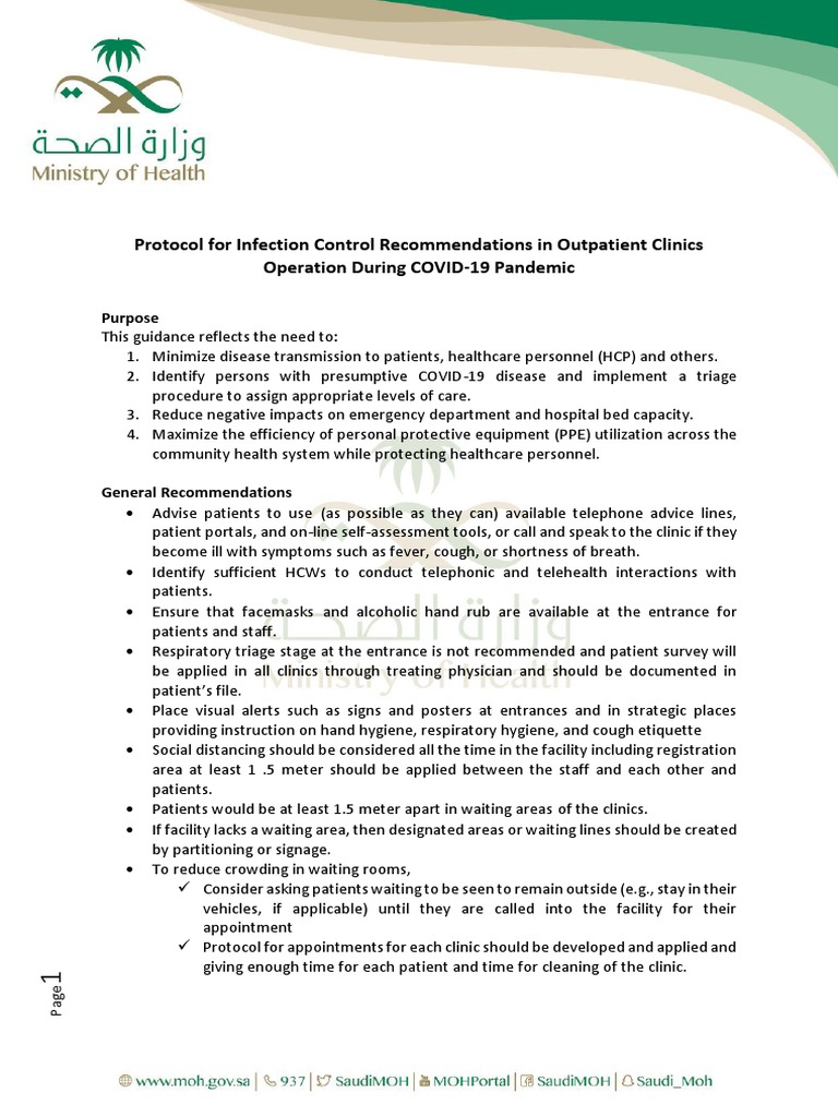 Protocol For Infection Control Recommendations in Outpatient Clinics ...