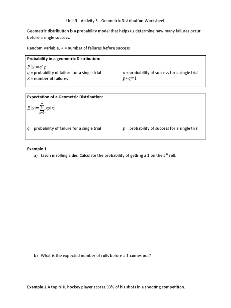 Geometric Distribution Worksheet