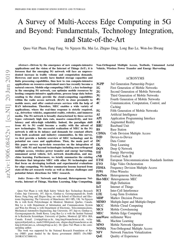 A Survey of Multi-Access Edge Computing in 5G and | PDF | Computer Network | Cloud Computing