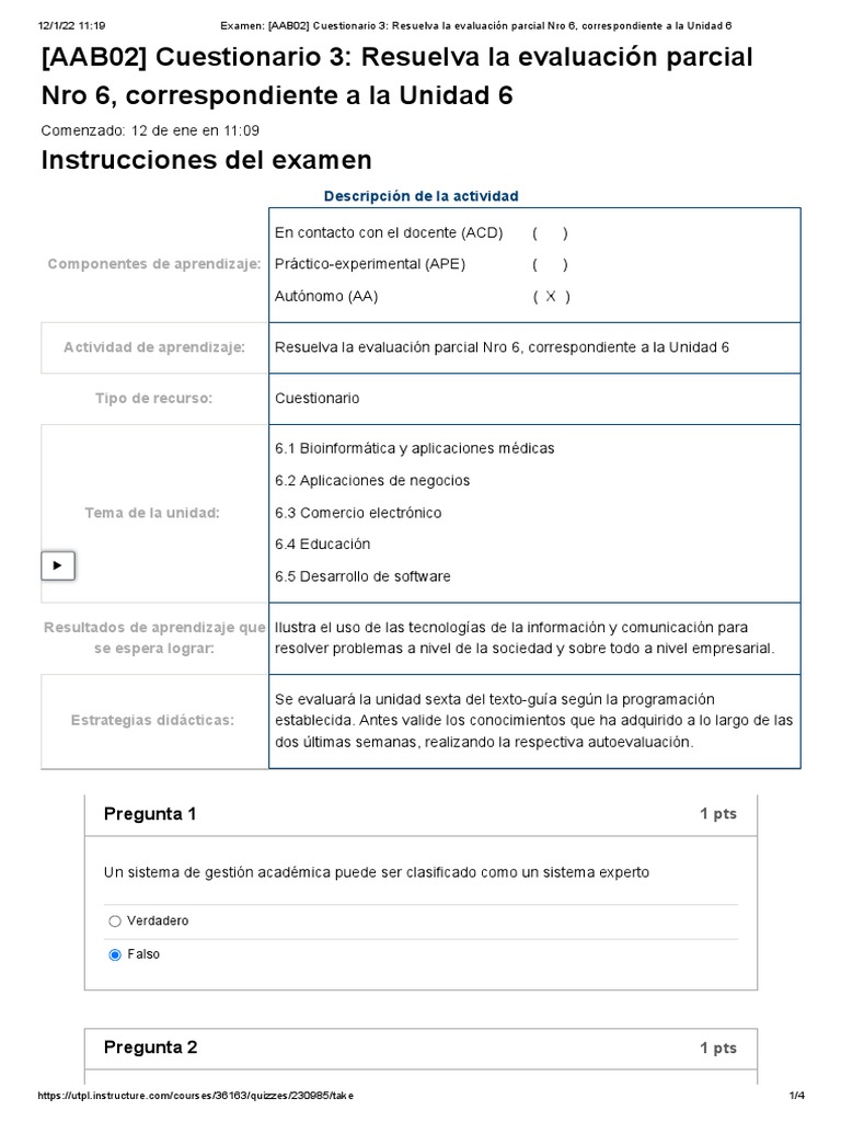 Examen - (AAB02) Cuestionario 3 - Resuelva La Evaluación Parcial Nro 6, Correspondiente A La ...