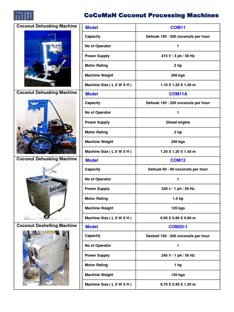 Coconut Processing Machine Specifications | PDF | Motor Vehicle ...
