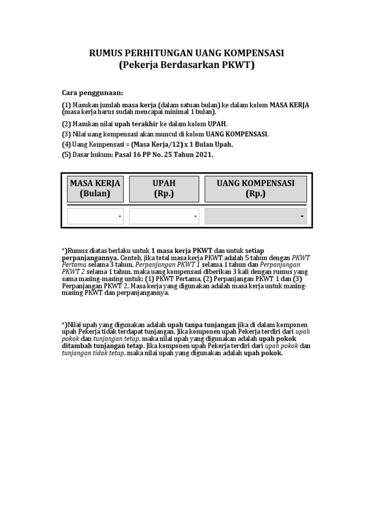 Perhitungan Uang Kompensasi PKWT | PDF