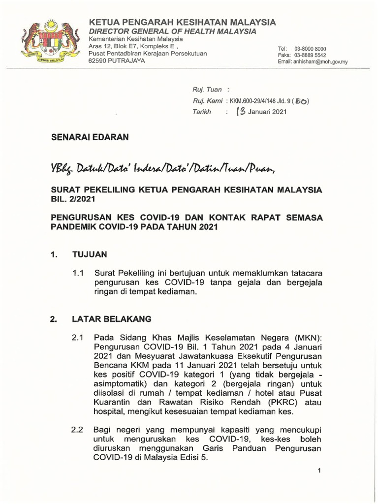 Surat Pekeliling KPK Pengurusan Kes Kategori 1 Dan 2 Di Rumah Hostel ...