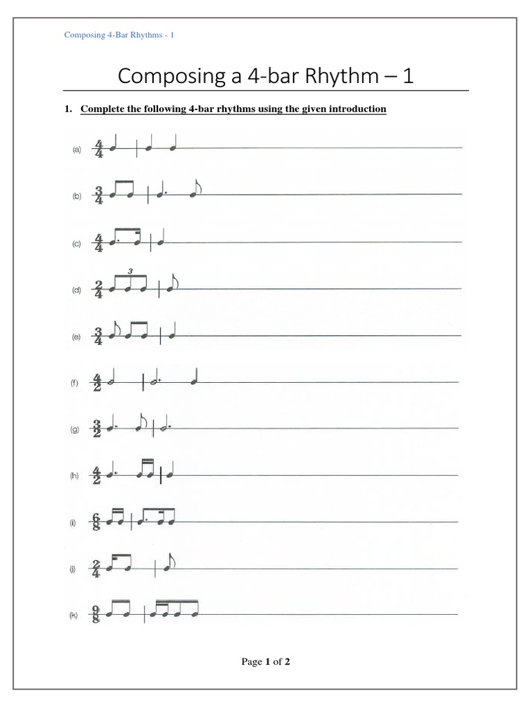 Composing A 4-Bar Rhythm - 1 | PDF