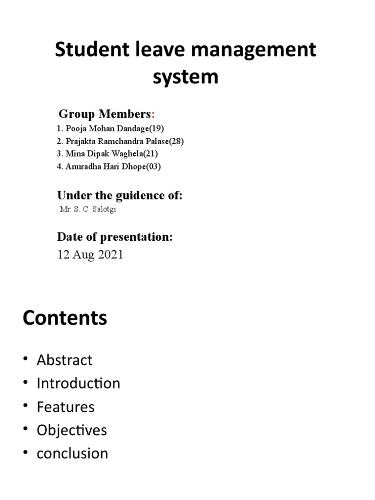 Student Leave Management System: Group Members | PDF | Application ...