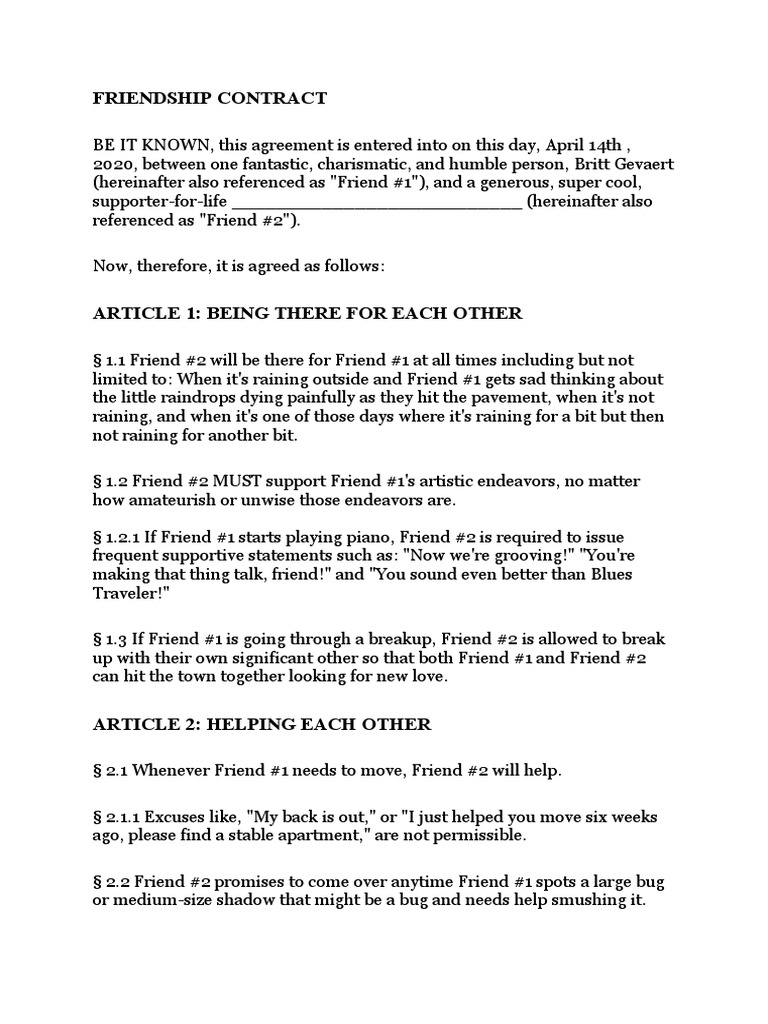 Friendship Contract | PDF | Games & Activities