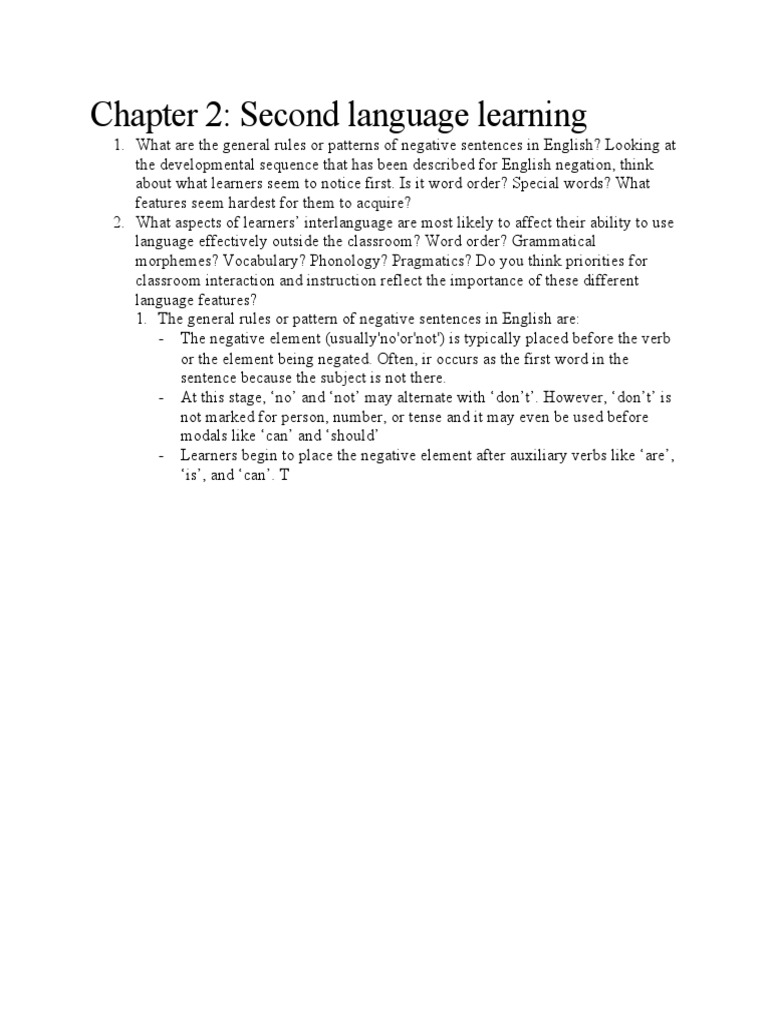 Chapter 2: Second Language Learning | PDF