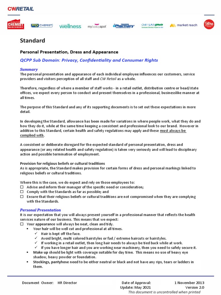 02 Standard - Standard of Personal Presentation, Dress and Appearance ...