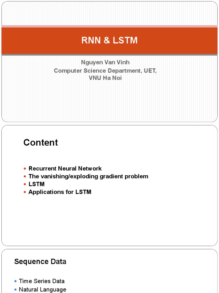 RNN & LSTM: Nguyen Van Vinh Computer Science Department, UET, Vnu Ha Noi | PDF | Theoretical ...
