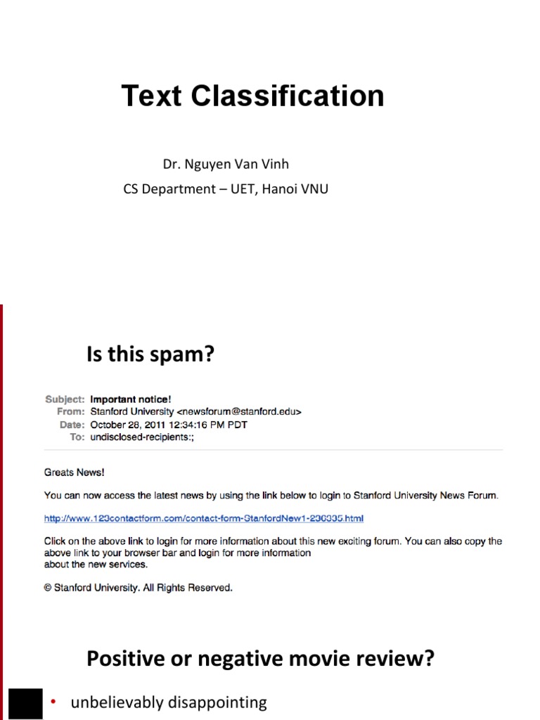 Text Classification: Dr. Nguyen Van Vinh CS Department - UET, Hanoi VNU ...