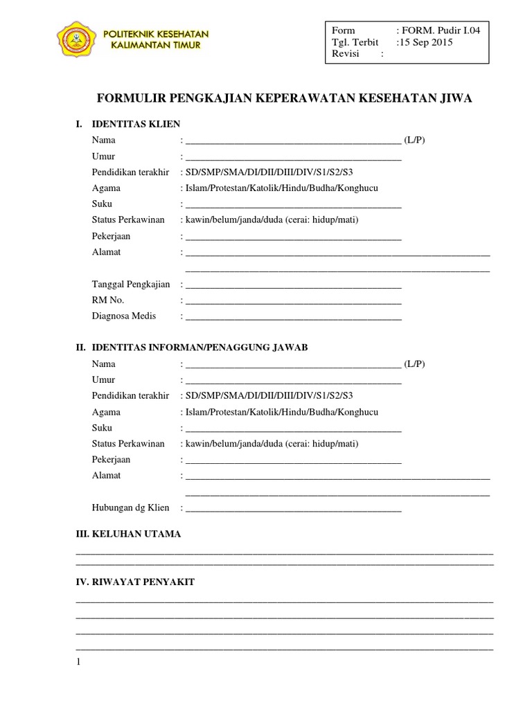 Format Pengkajian Jiwa | PDF | Karier & Perkembangan