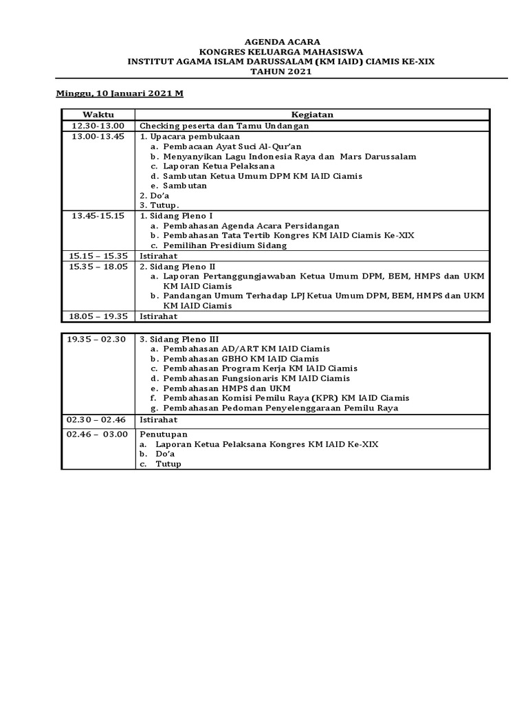 Agenda Kongres KM IAID Ciamis XIX 2021 | PDF
