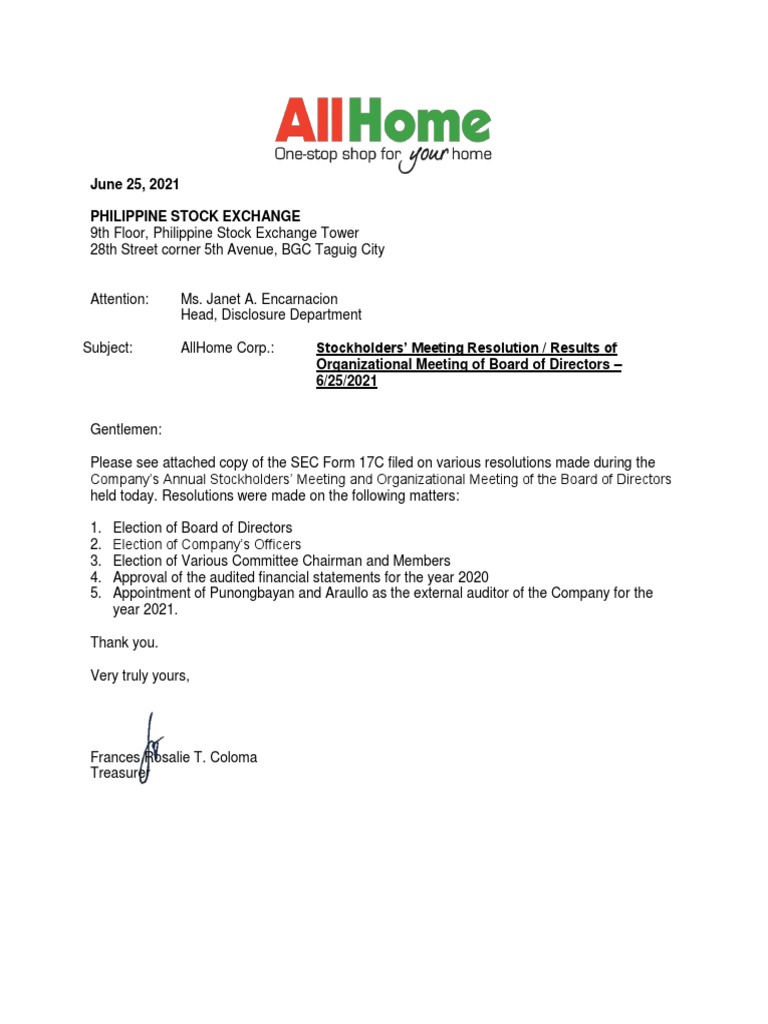HOME - PSE - SEC Form 17C - Board Resolution - New Directors and ...