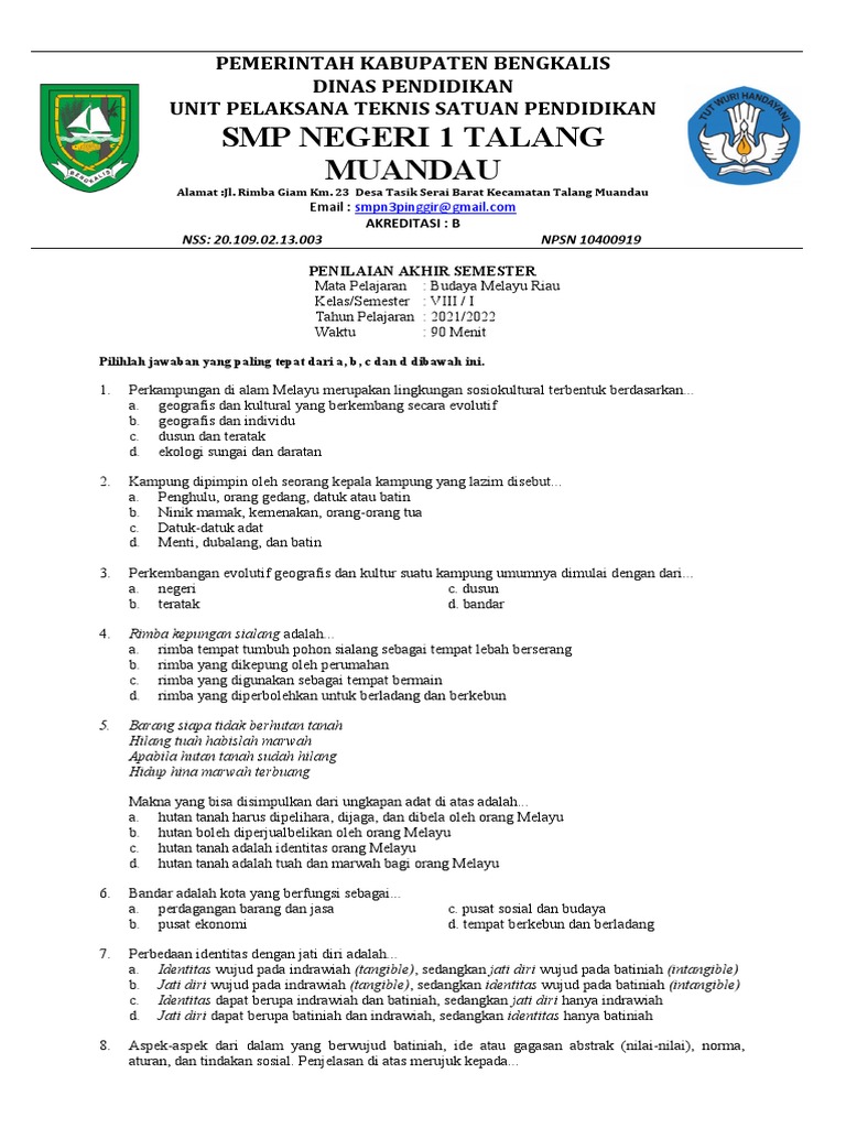 Soal BMR Kls 8 - Ganjil (2021) | PDF
