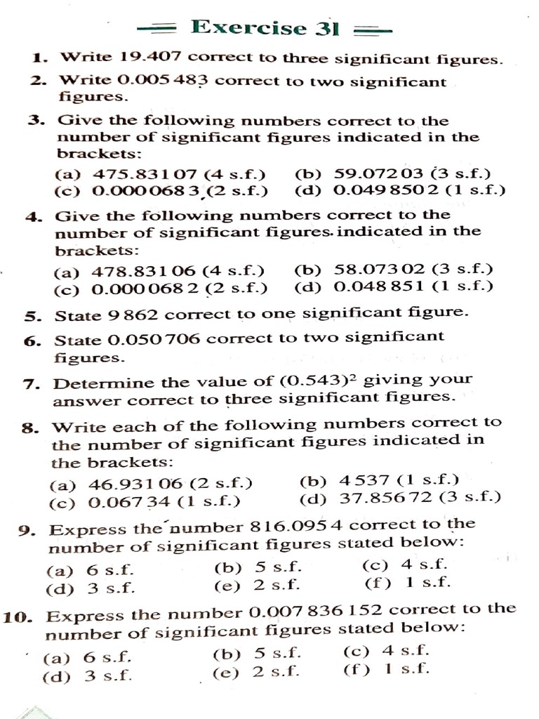 Significant Figures Exercises for Class 11 | PDF | Significant Figures ...