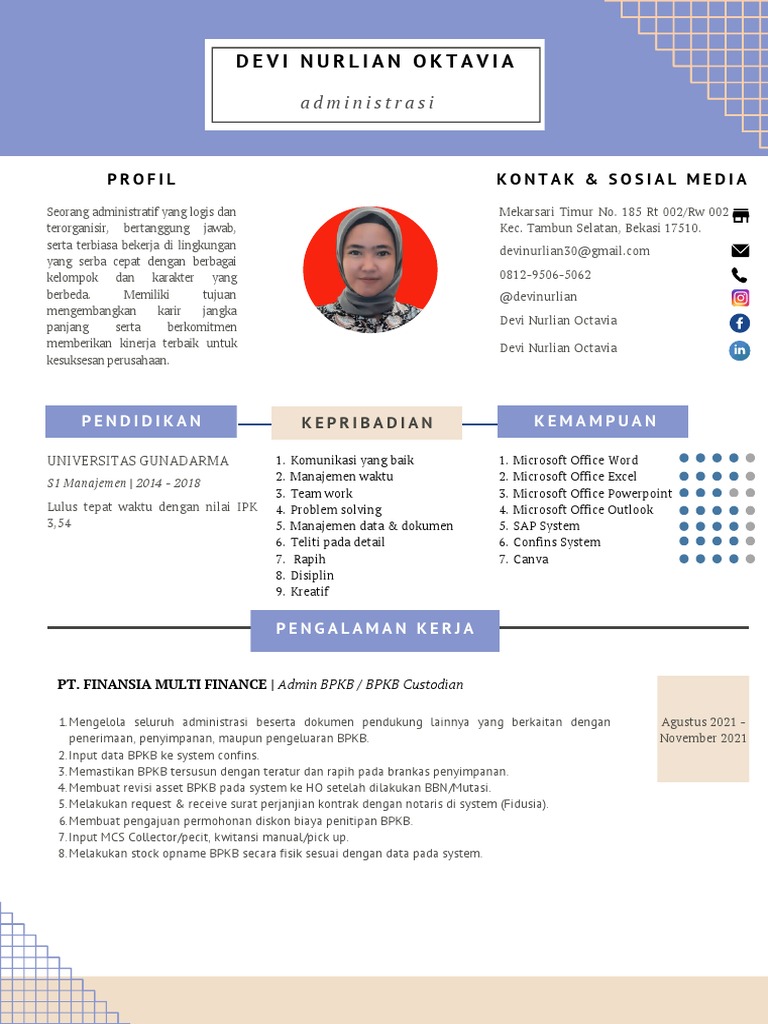CV Devi Nurlian Oktavia | PDF