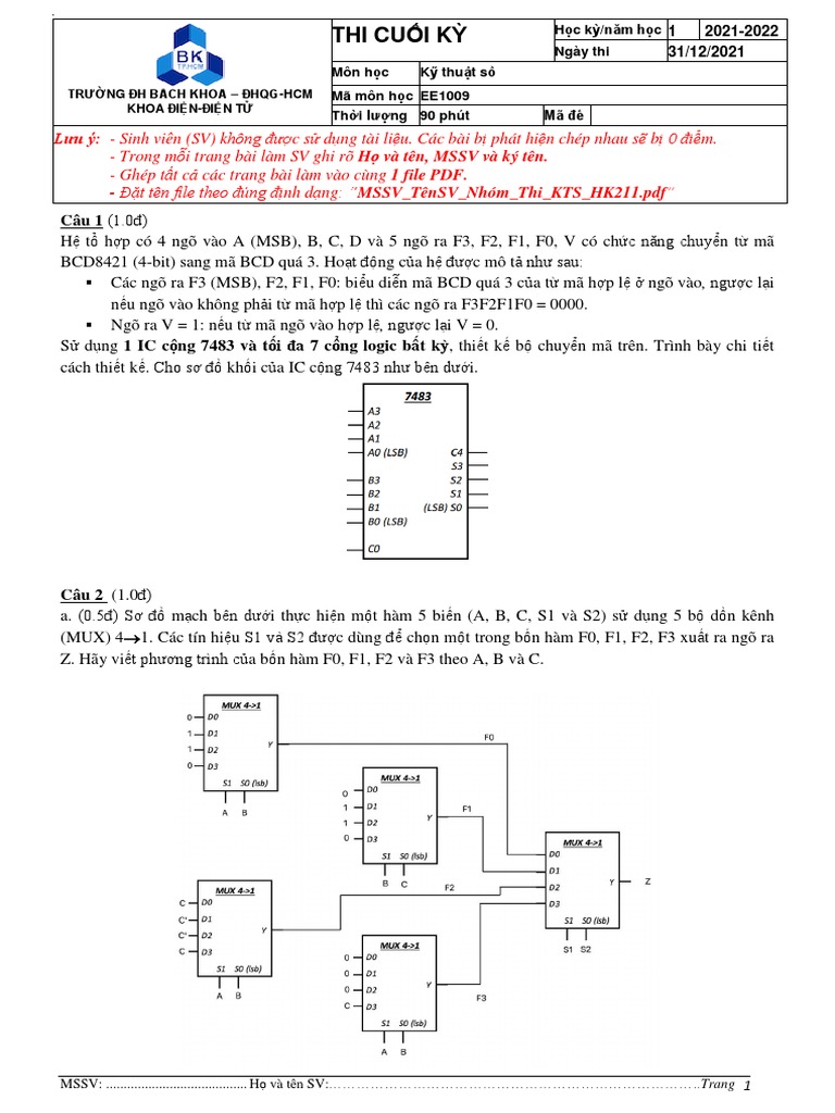 Thi KTS HK211 Final | PDF