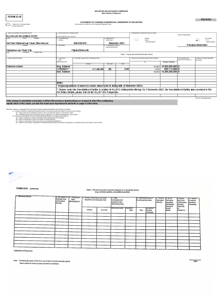 ALLDY - SEC Form 23-B - AllValue Holdings Corp. | PDF | Securities (Finance) | Stocks