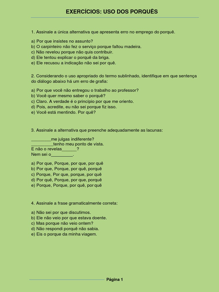 15 Exercícios Sobre Uso Dos Porquês | PDF