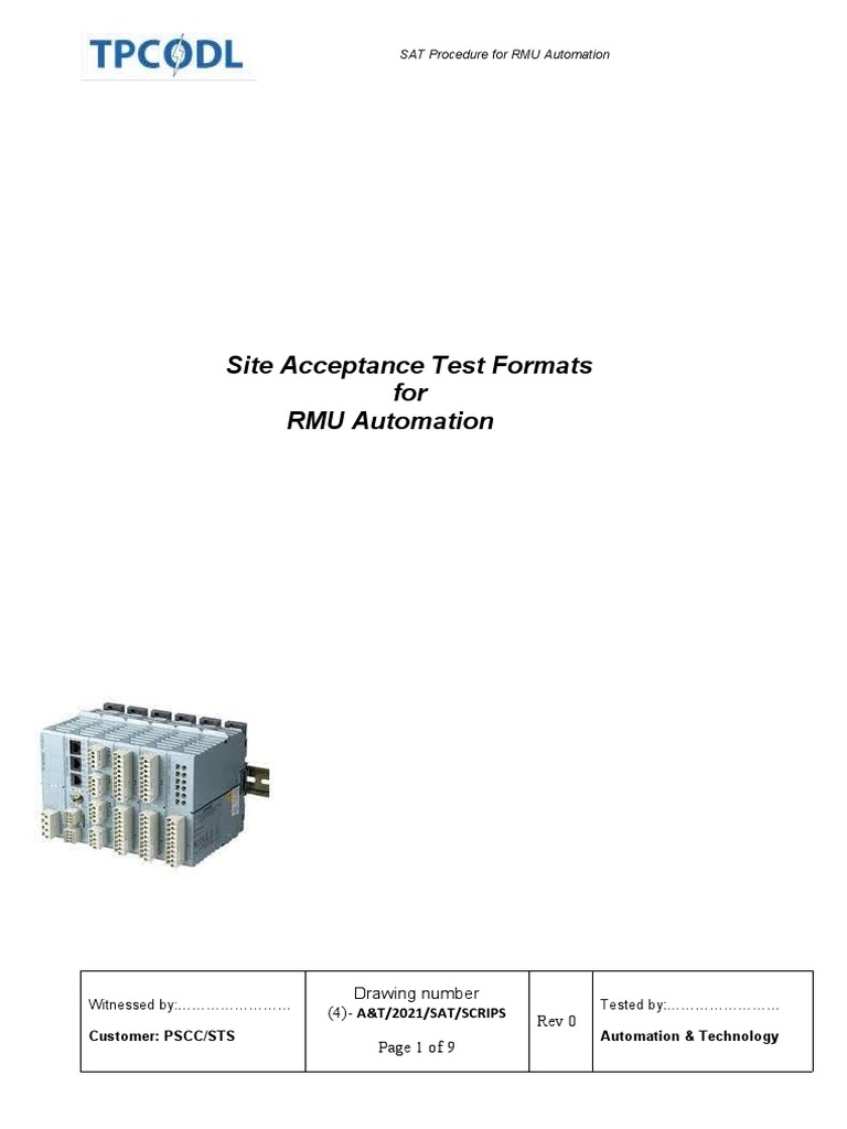 Site Acceptance Test Formats For RMU Automation: Drawing Number (4 ...
