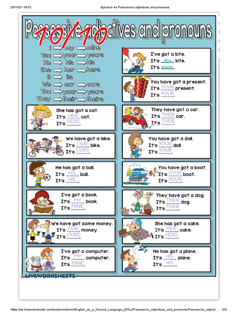 Ejercicio de Possessive Adjectives and Pronouns | PDF