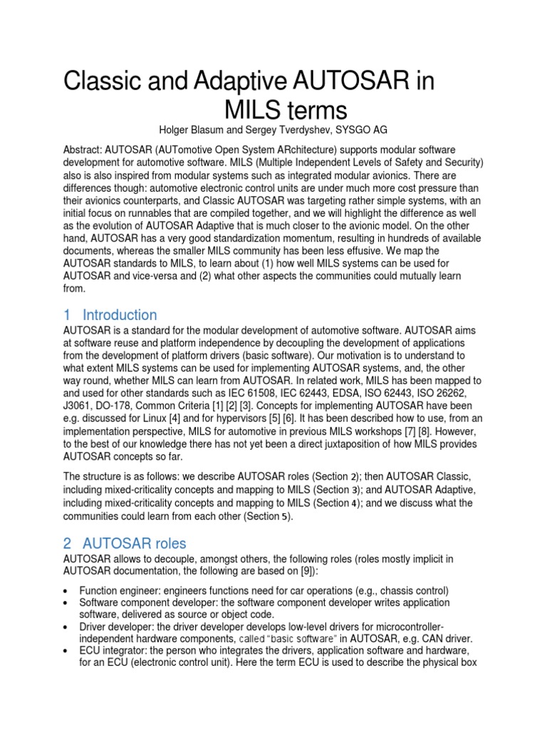 Classic and Adaptive AUTOSAR in MILS Terms | PDF | Operating System ...