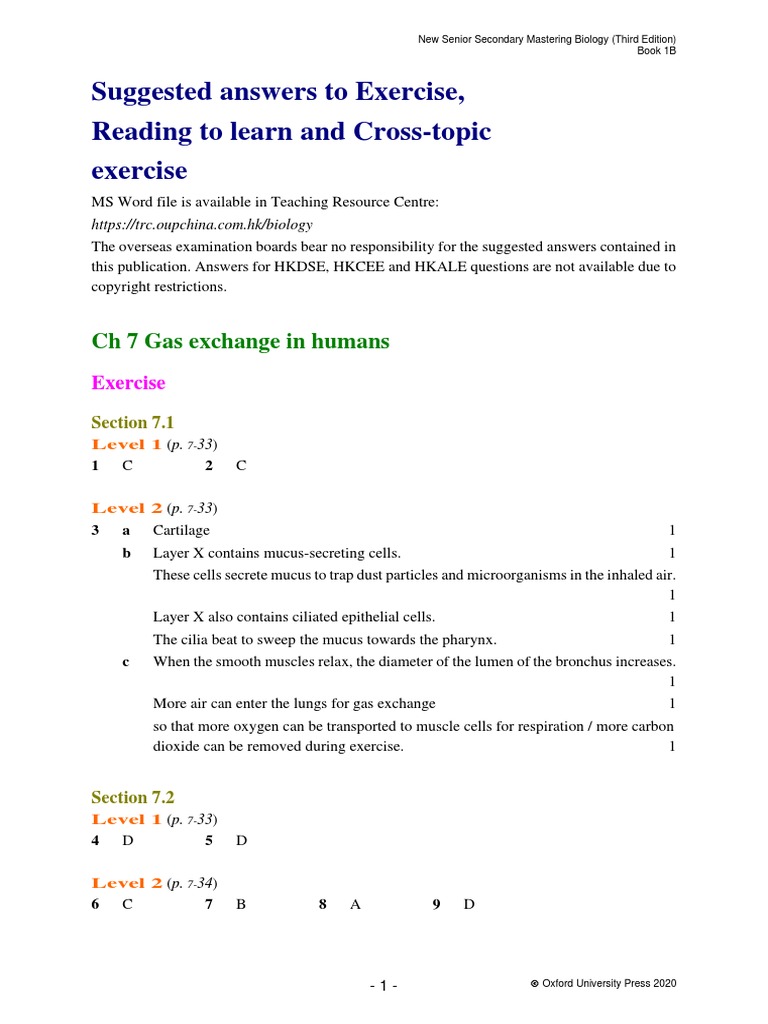 Suggested Answers To Exercise, Reading To Learn and Cross-Topic ...