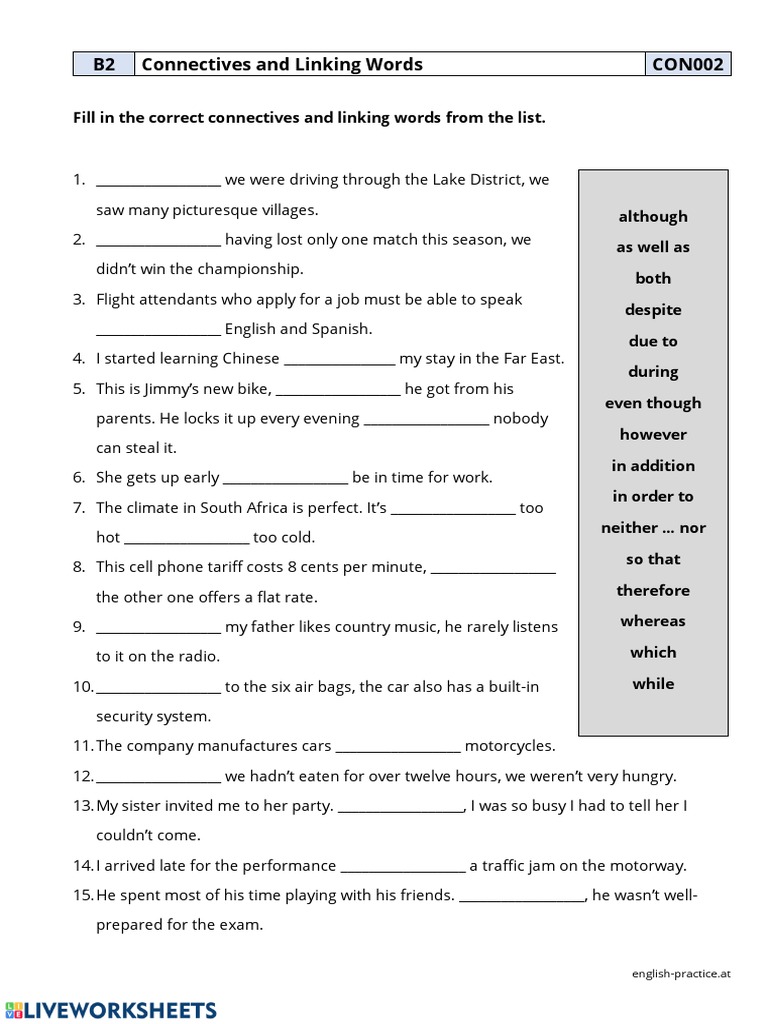 B2 Connectives and Linking Words CON002 | PDF
