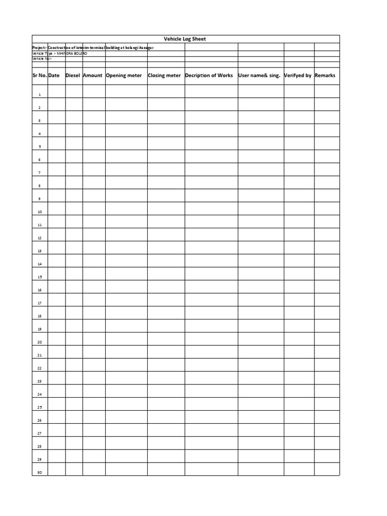Vehicle Log Sheet: Project:-Construction of Interim Terminal Building ...