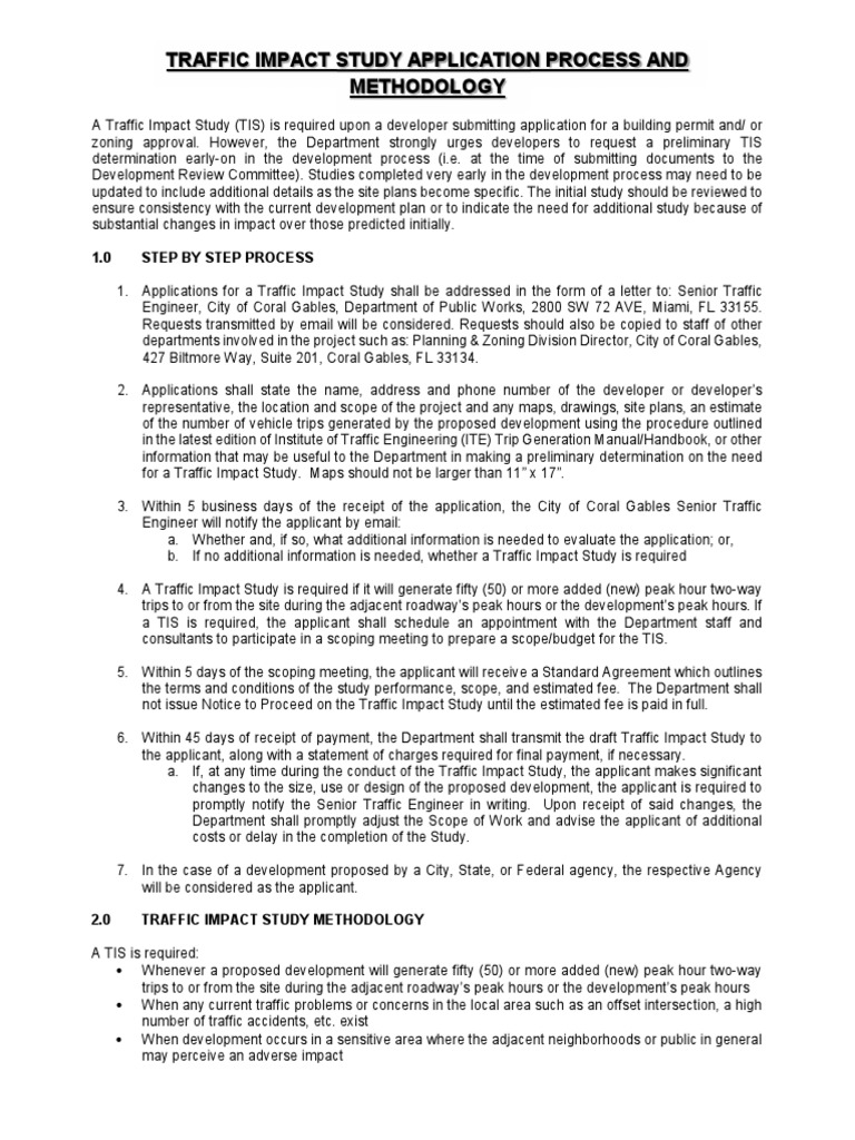 Traffic Impact Study Application Process and Methodology | PDF ...
