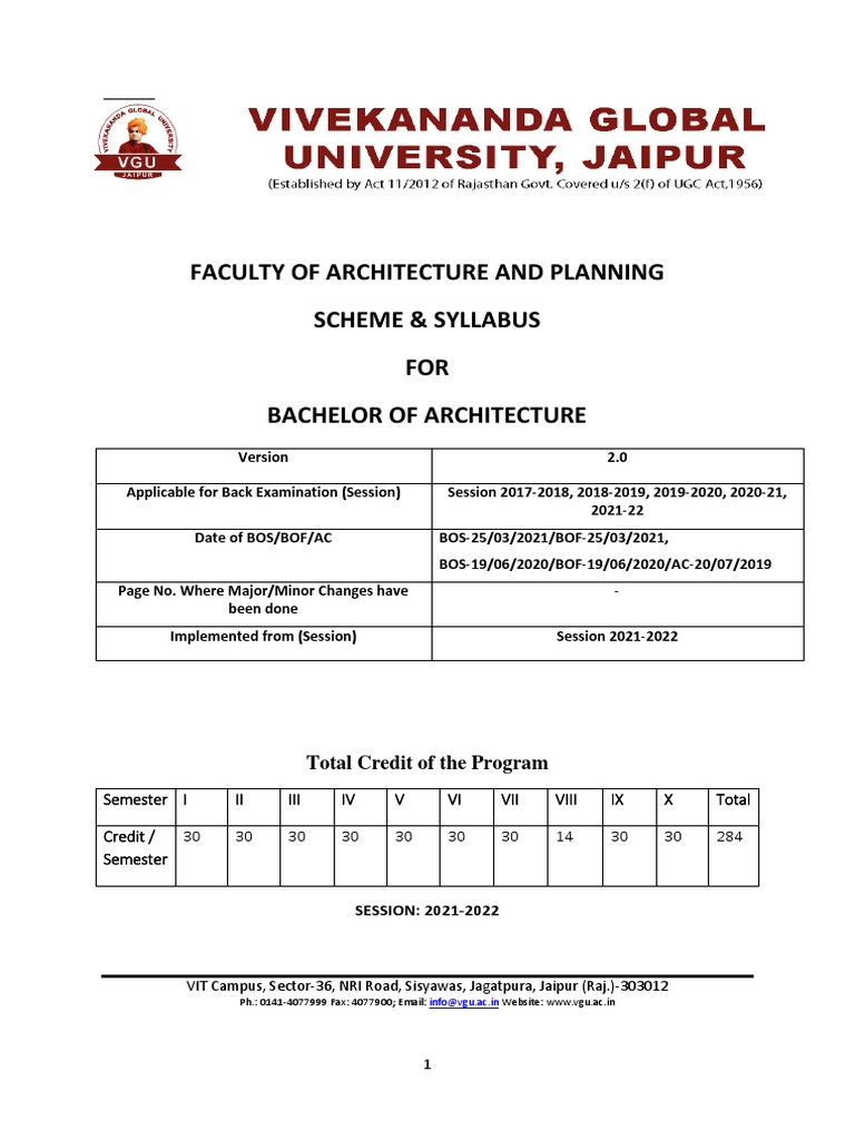 Bachelor of Architecture Syllabus 2021-22 | PDF | Building Materials ...