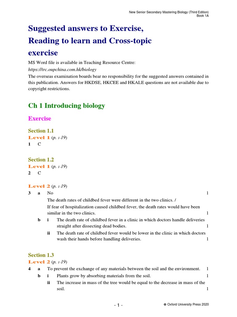 Suggested Answers To Exercise, Reading To Learn and Cross-Topic ...