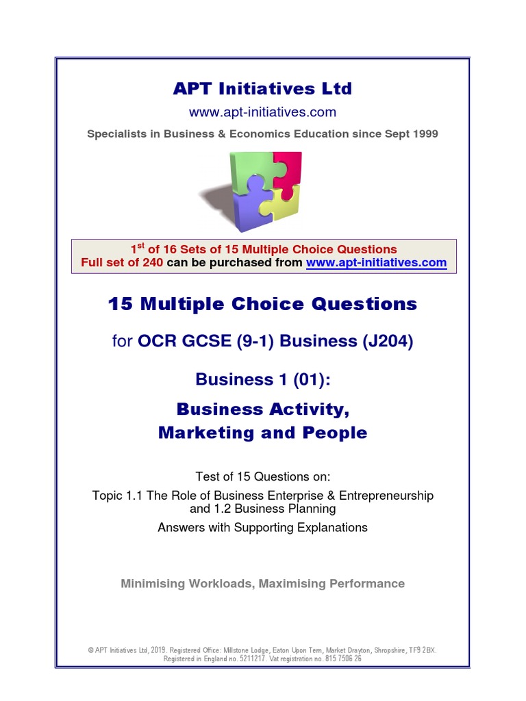 APT Initiatives LTD: 15 Multiple Choice Questions | PDF ...