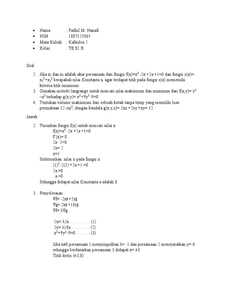 Kalkulus2 S1B Fadhil M Hanafi | PDF